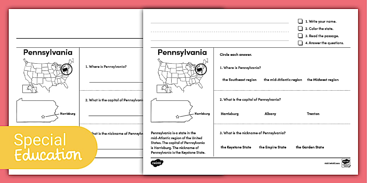 Pennsylvania Adapted Report Worksheet for Special Education