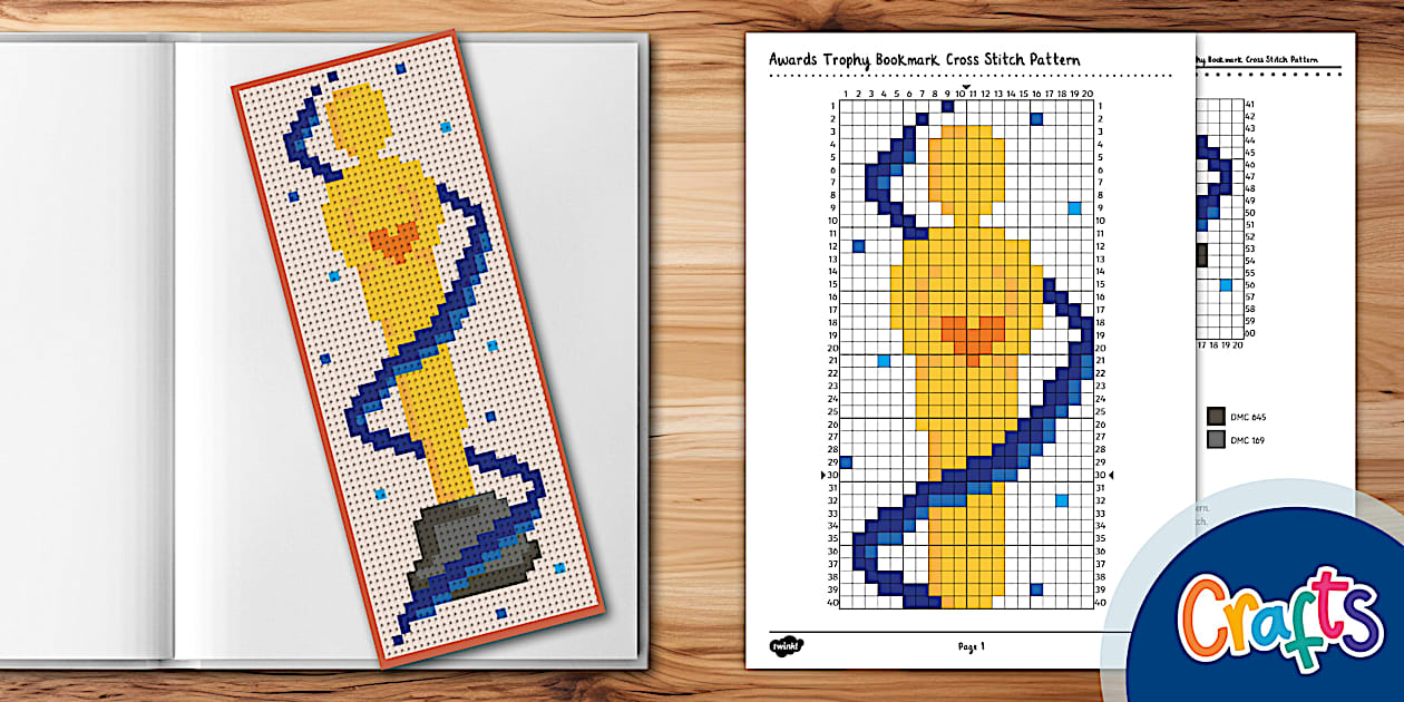 Awards Trophy Bookmark Cross Stitch Pattern - Twinkl