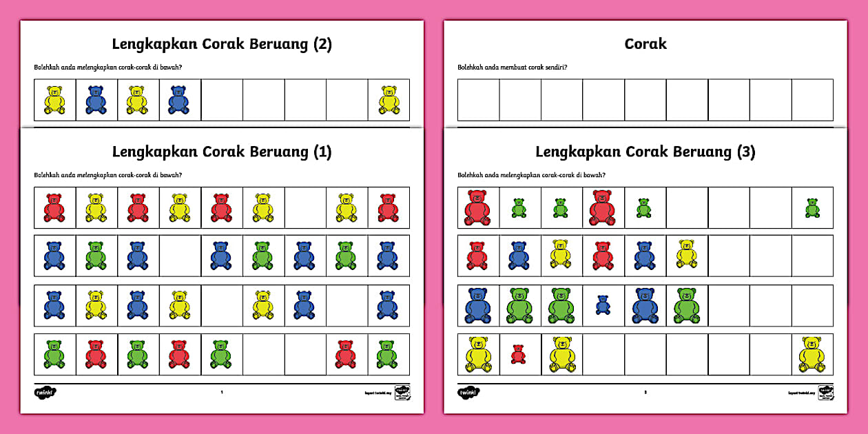 Pengalaman Pranombor - Lengkapkan Corak Beruang - Twinkl