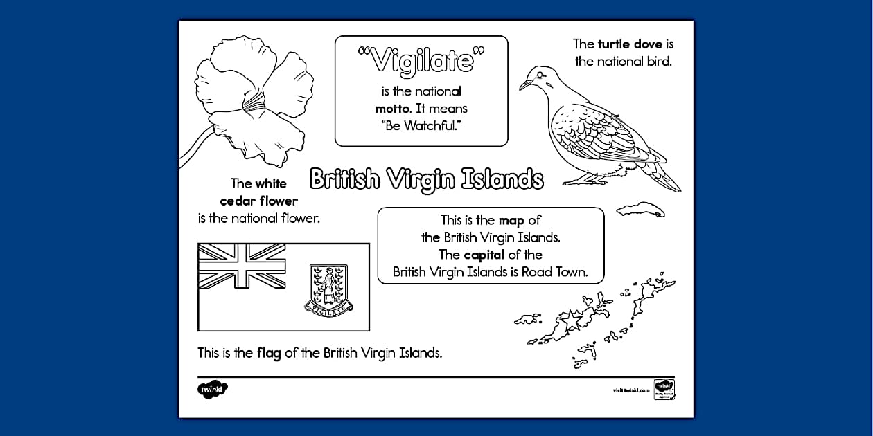 British Virgin Islands Facts Coloring Sheet for K-2nd Grade