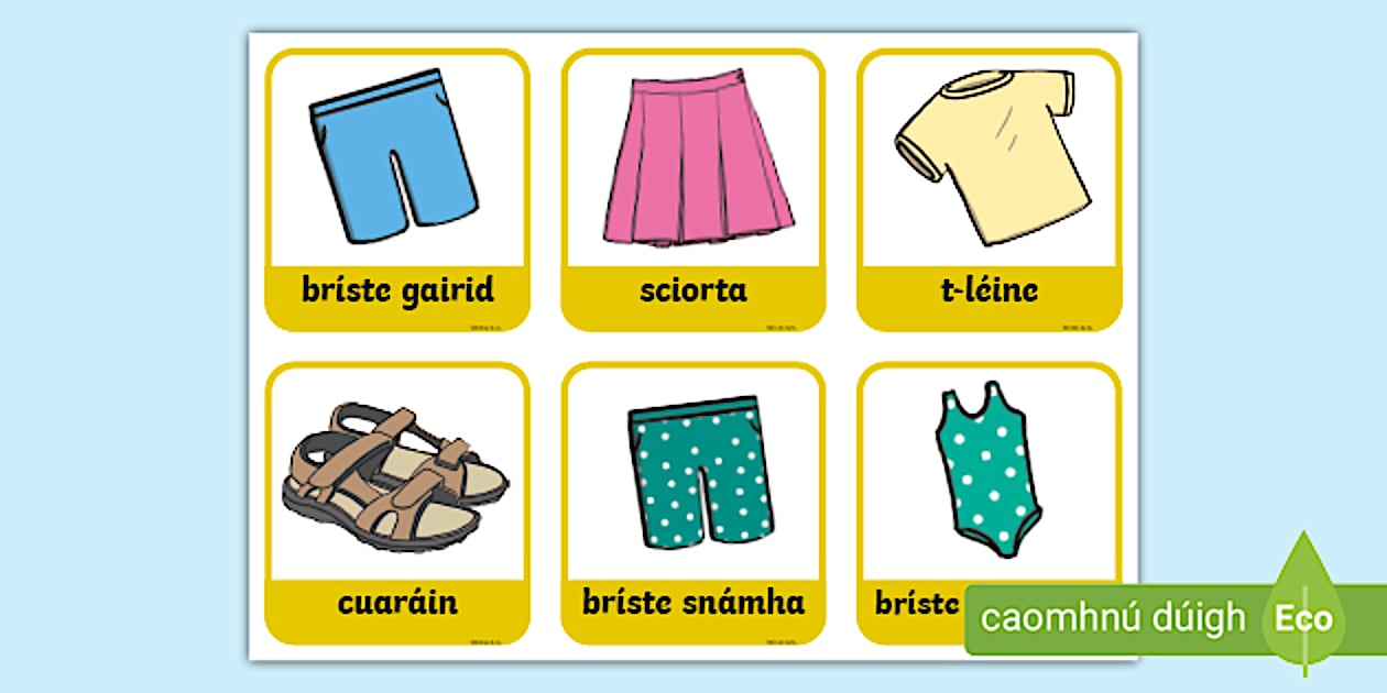 Summer Clothes Picture Cards Gaeilge (teacher made) - Twinkl