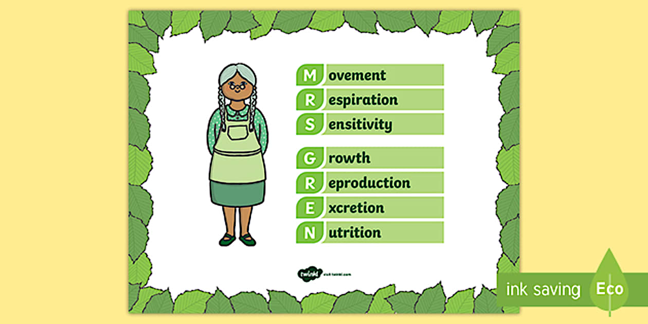 Characteristics of Living Things Mrs. Gren Acronym Poster
