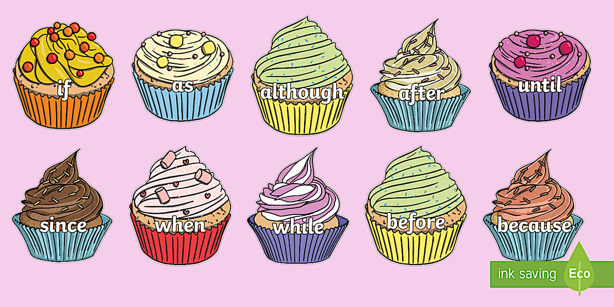 Editable Subordinating Conjunctions On Cupcakes Twinkl