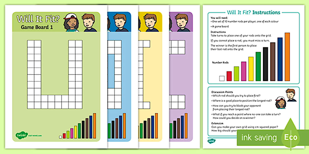 Black and White Will It Fit? Number Rod Recognition Board Game