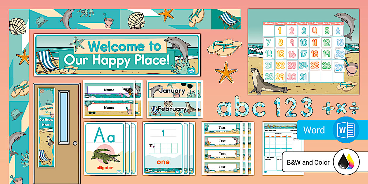 Kindergarten Beach Theme Classroom Decor Pack | Twinkl USA