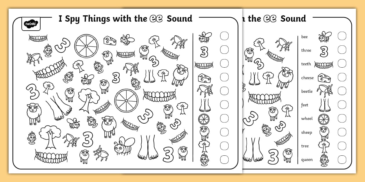 I Spy Things with the 'ee' Sound Activity Sheet - Twinkl