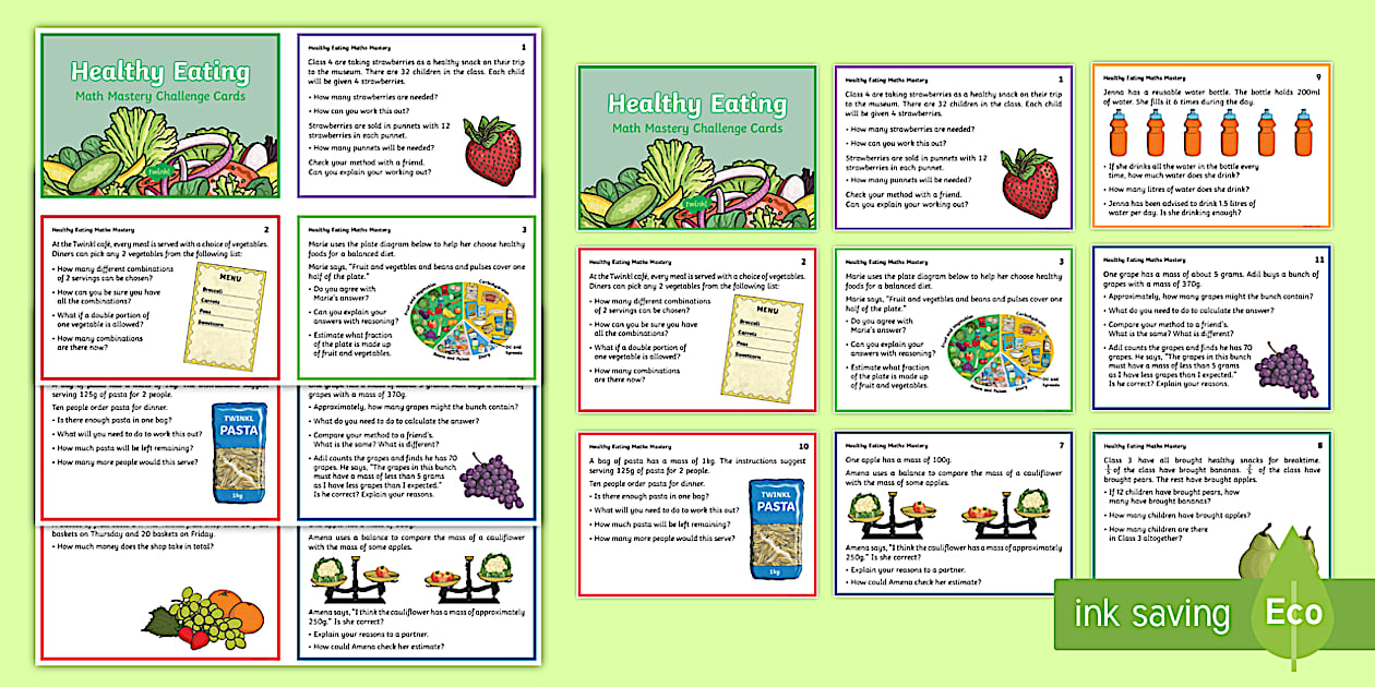 LKS2 Healthy Eating Maths Mastery Challenge Cards - Twinkl