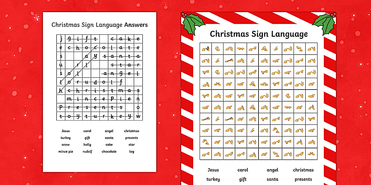 Christmas Themed Word Search in Sign Language (BSL) - Twinkl