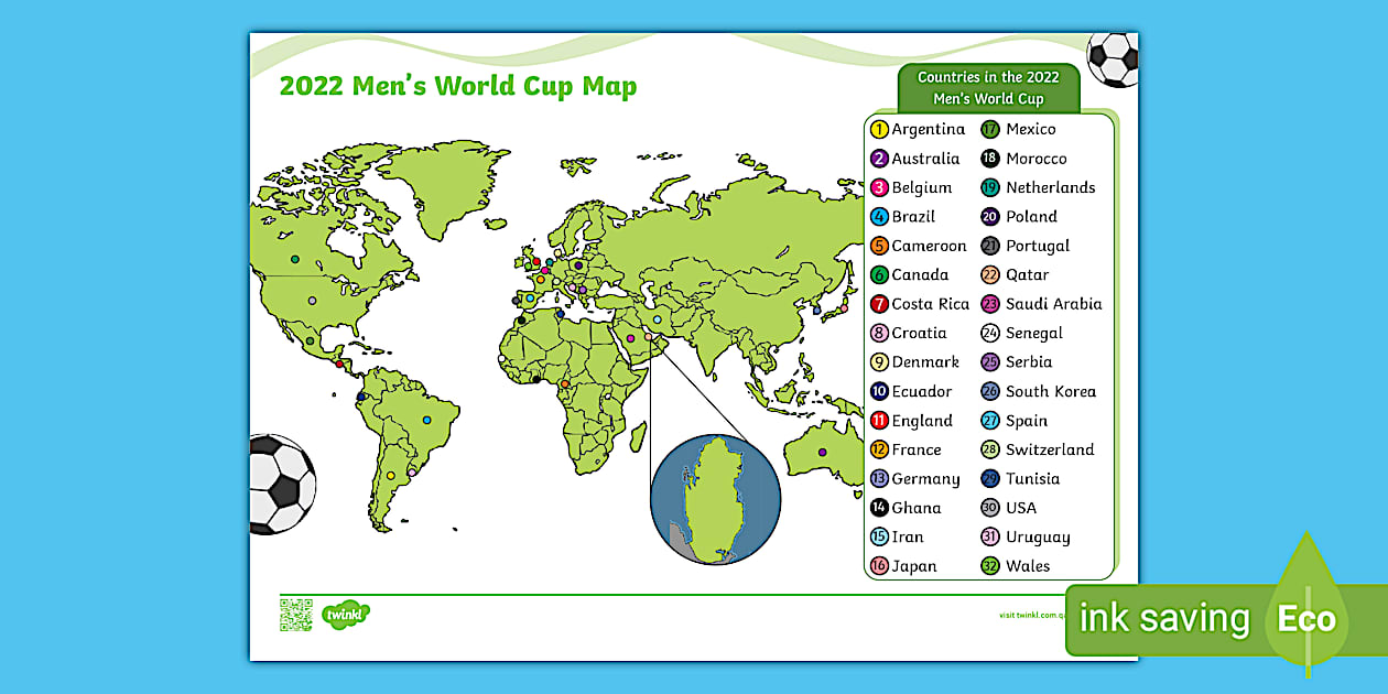 Men's World Cup 2022 Map (teacher made) - Twinkl