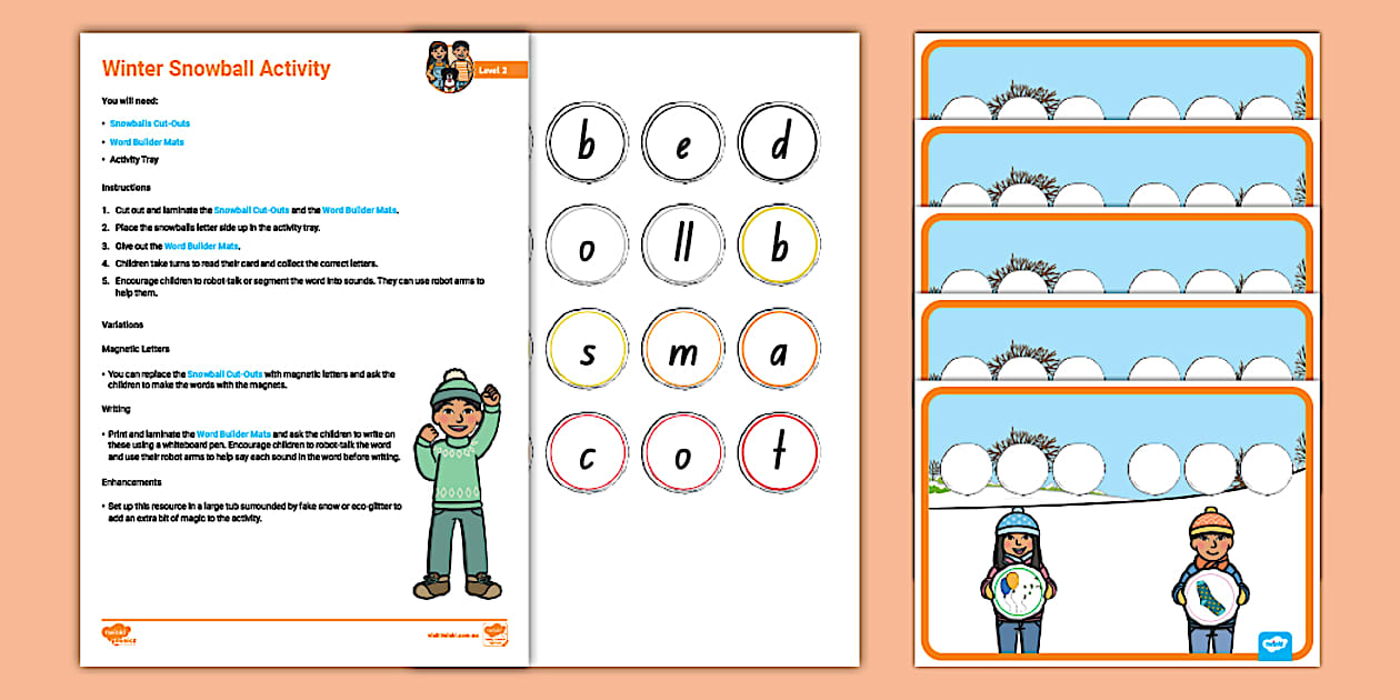 Twinkl Phonics Level 2: Winter Snowball CVC Activity