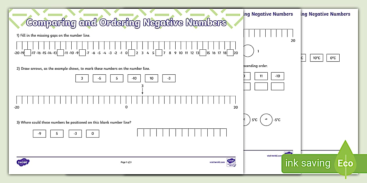 👉 Comparing and Ordering Negative Numbers Activity Sheet