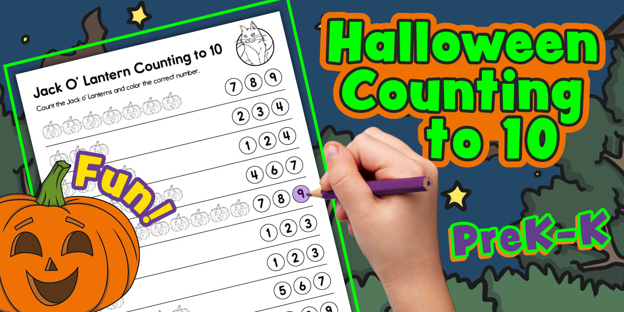 Halloween Jack O' Lantern Counting to 10 Worksheet