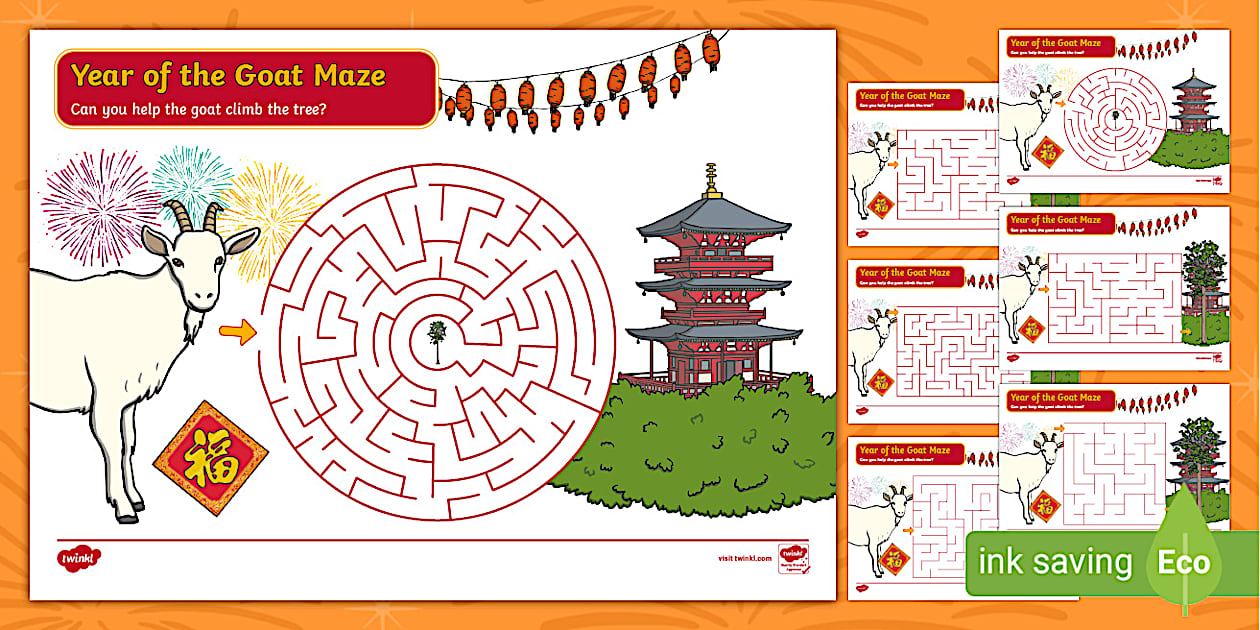 Year of the Goat Maze Activity Worksheets | Twinkl | KS1