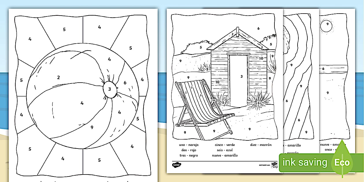 👉 Spanish Summer Colour by Number Worksheets