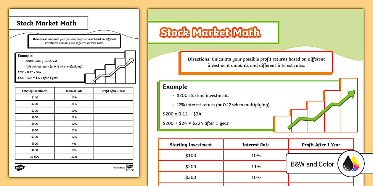 Fifth Grade Stock Market Math Worksheet (Teacher-Made)