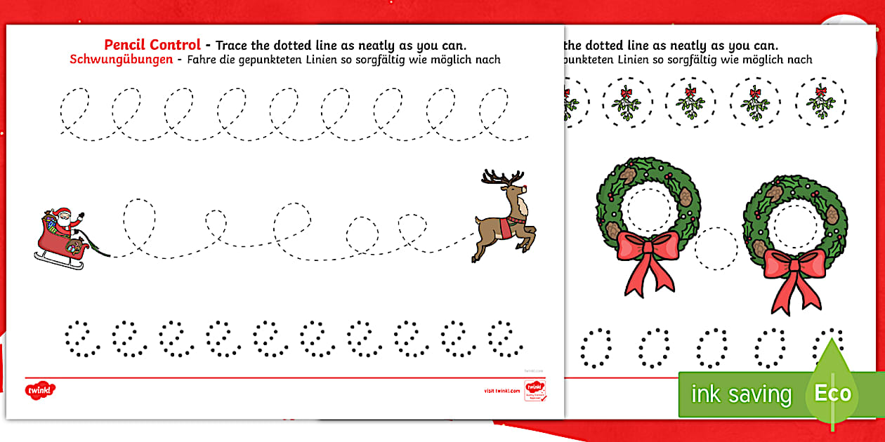 Christmas Pencil Control Worksheet / Worksheets - English/German
