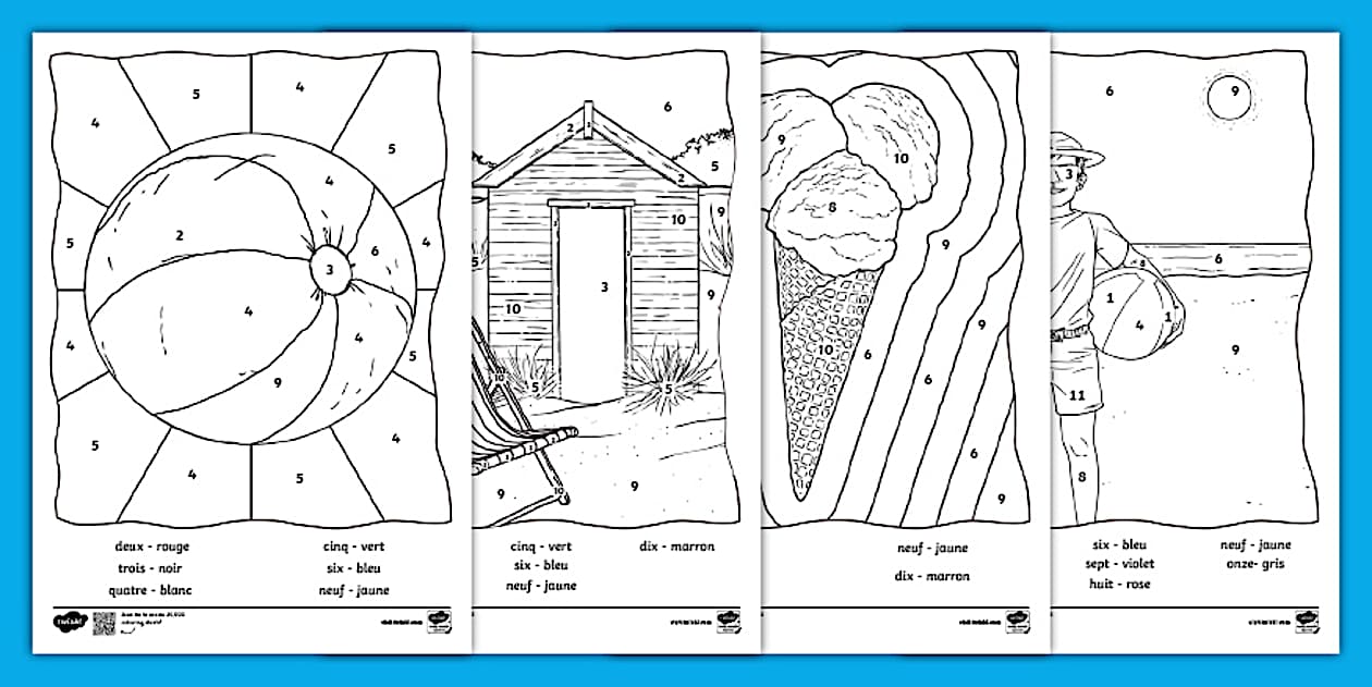 👉 French Summer Colour by Number Activity Sheets