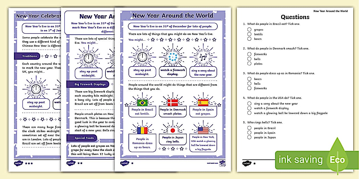 KS1 New Year Celebrations Around the World Differentiated Reading
