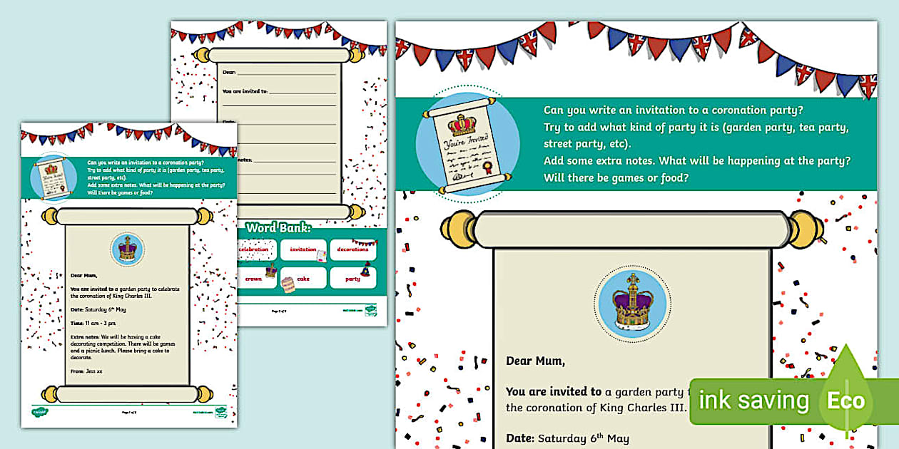 Write your own invitation to the Coronation - EYFS - KS1