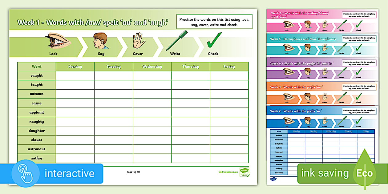 Year 4 Term 1 to Term 4 Look, Say, Cover, Write, Check Spelling Lists