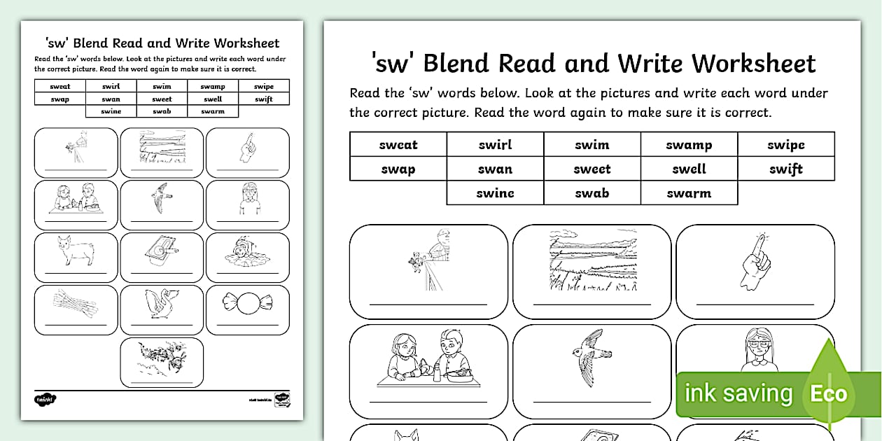 'sw' Blend Read and Write Worksheet (teacher made) - Twinkl