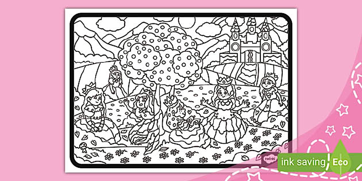 Princess-Themed Busy Colouring Page (teacher made) - Twinkl