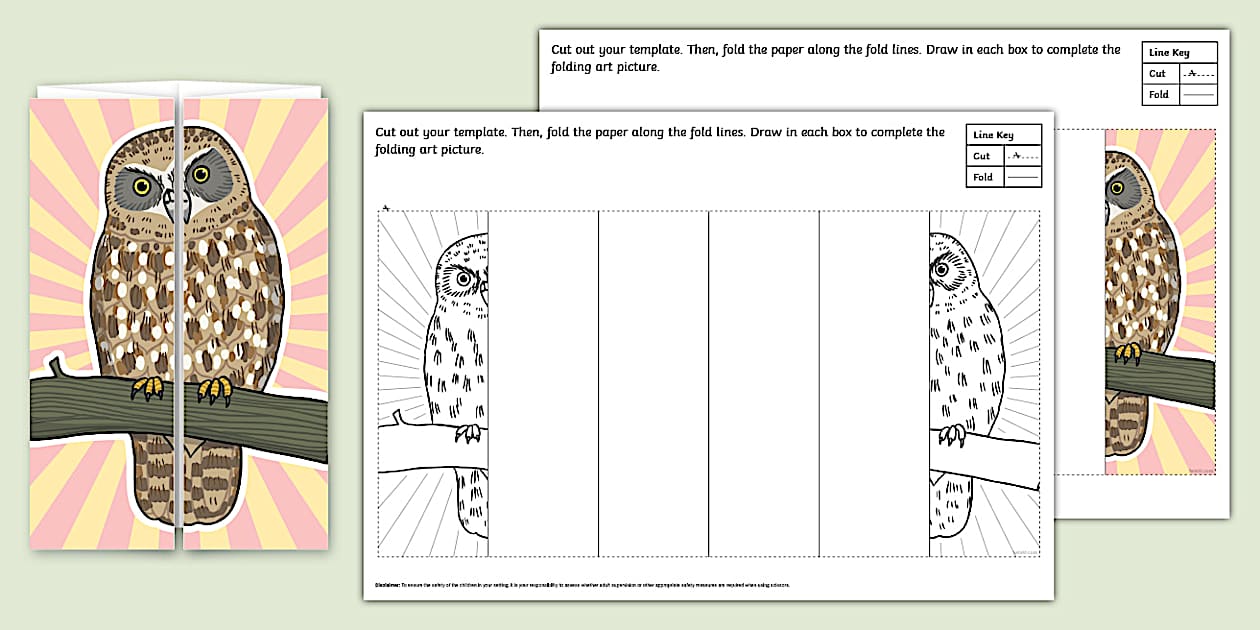 Owl Folding Art Template (Teacher-Made) - Twinkl