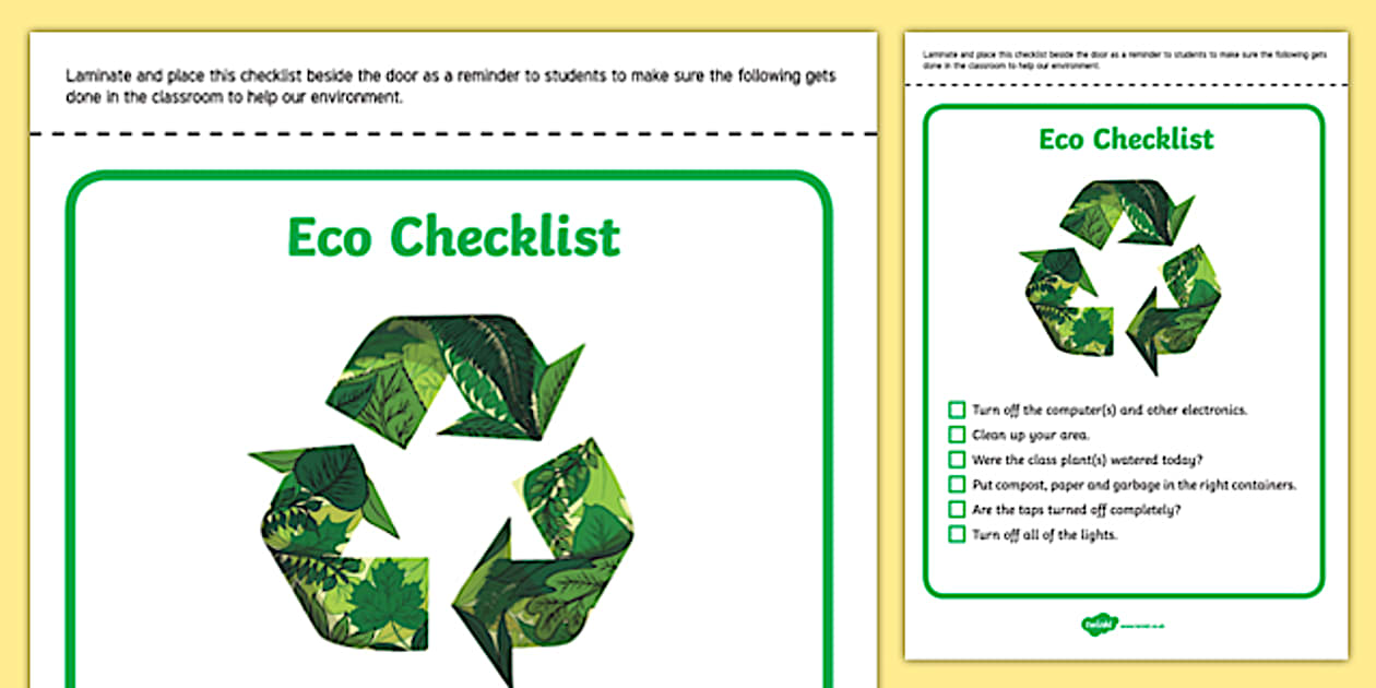 Eco Checklist (teacher made) - Twinkl