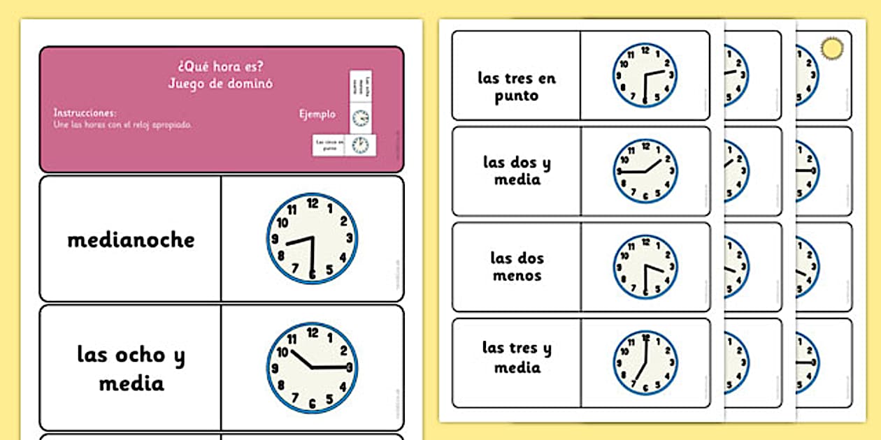 Telling the Time Dominoes Spanish (teacher made) - Twinkl