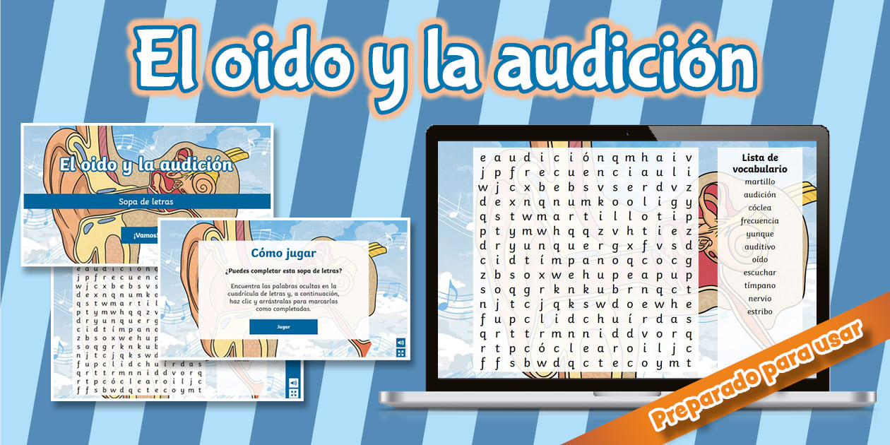 Sopa de letras interactiva: El oido y la audición