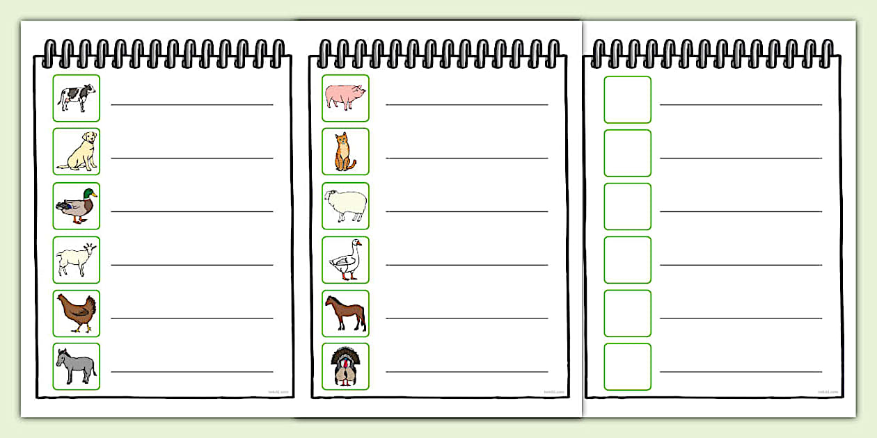 Farm Animals List Writing Activity (teacher made) - Twinkl