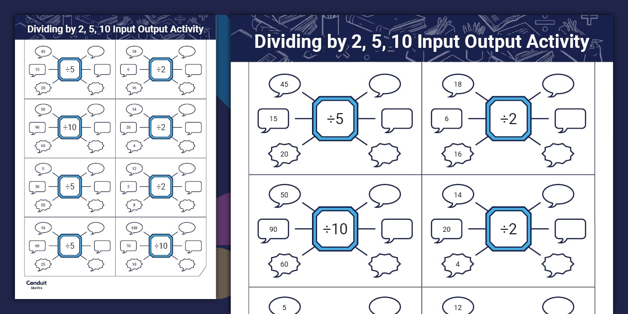 Reinforcing Number:Dividing by 2,5,10 Input Output Activity