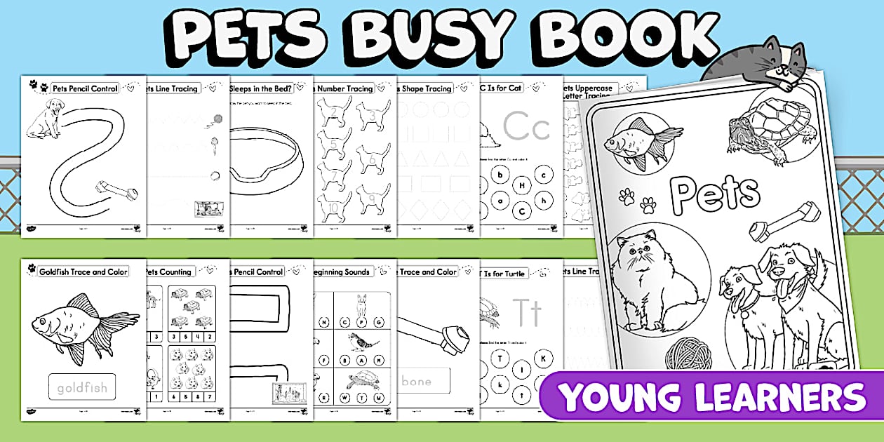 Pets Busy Book | Draw, Trace, Color, & Count - Twinkl
