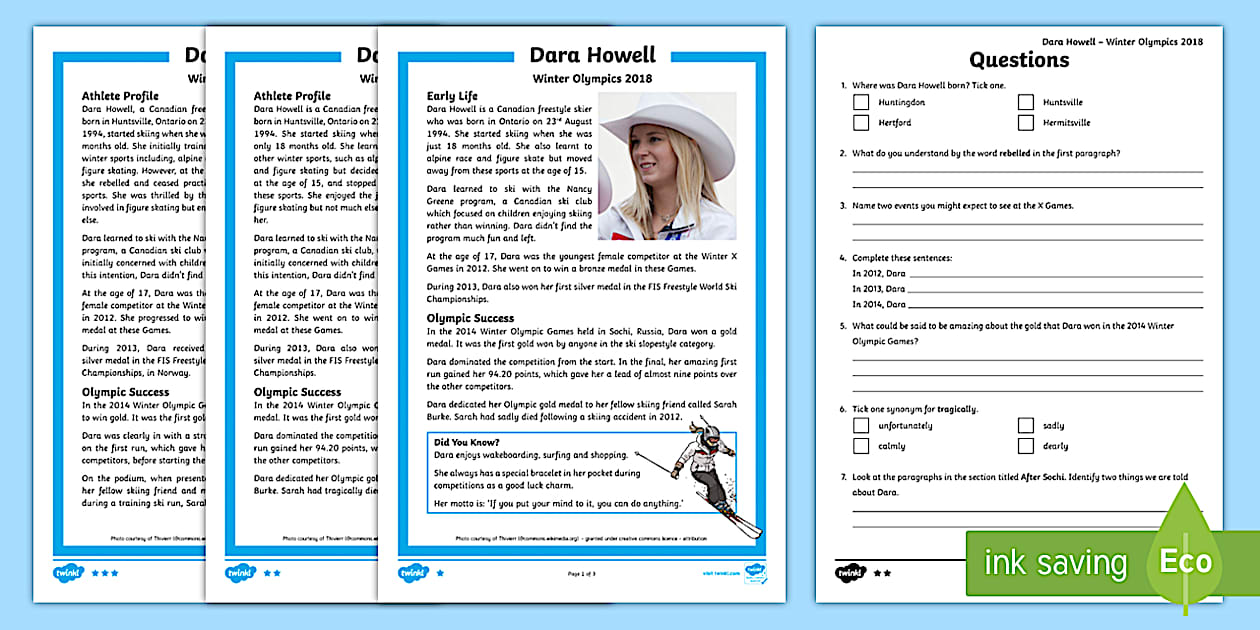 KS2 Dara Howell 2018 Winter Olympic Athlete Differentiated Reading