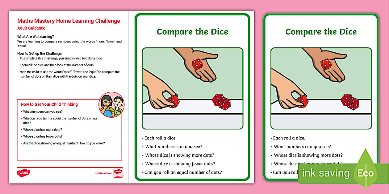 👉 Maths Using More, Fewer and Equal Homework: Compare the Dice