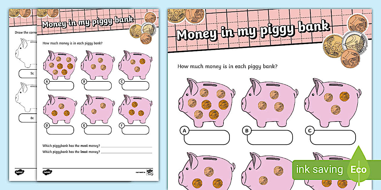 Money Piggy Banks Worksheet (Teacher-Made) - Twinkl