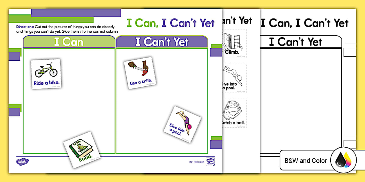 I Can, I Can't Yet Sorting Activity for K-2nd Grade - Twinkl