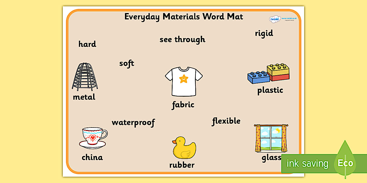 Black and White Everyday Materials Word Mat (teacher made)