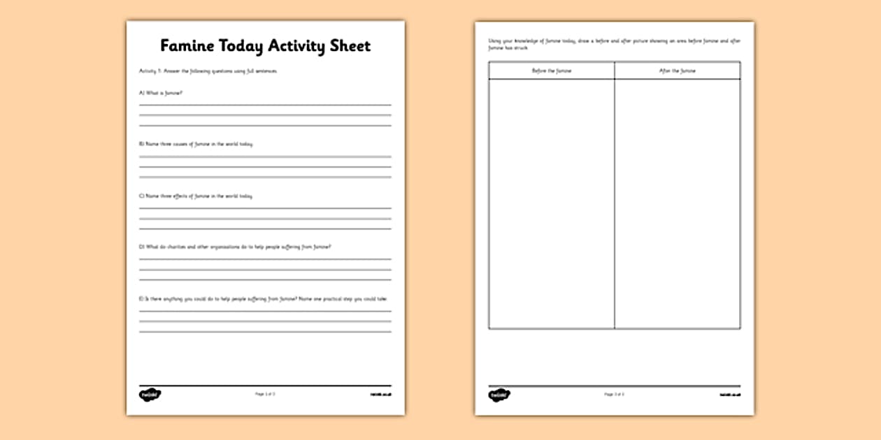 Famine Today Worksheet / Worksheet (teacher made) - Twinkl