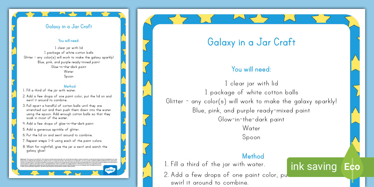 Galaxy in a Jar Craft (Teacher-Made) - Twinkl