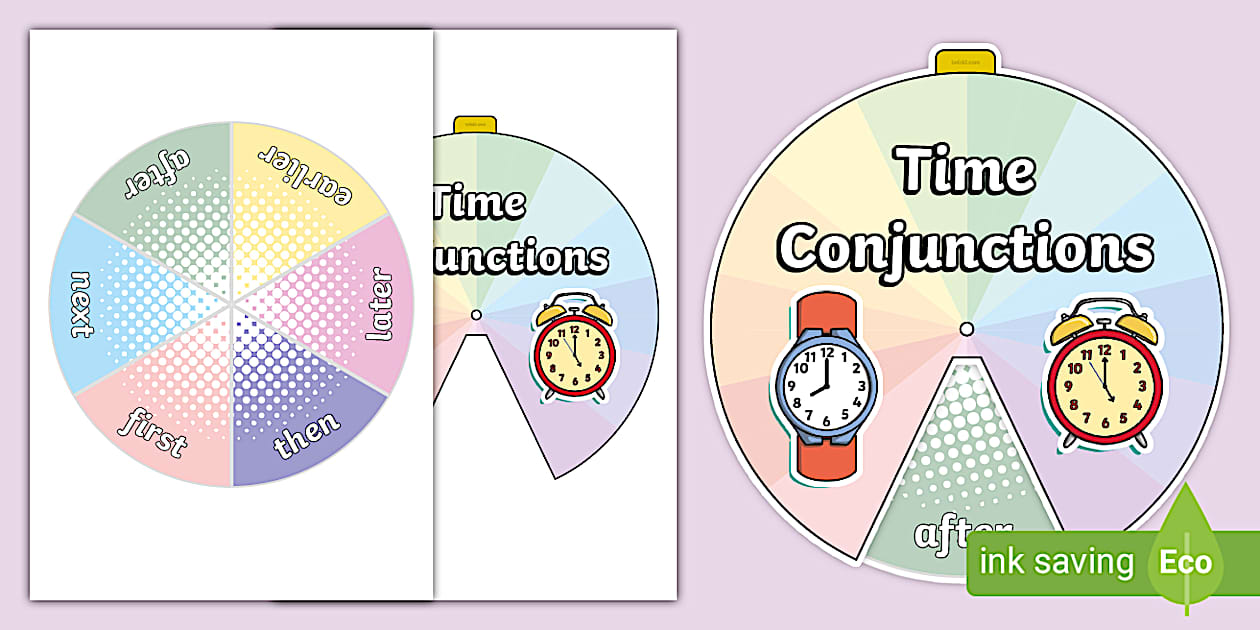 Time Conjunctions Spinning Wheel (teacher made) - Twinkl