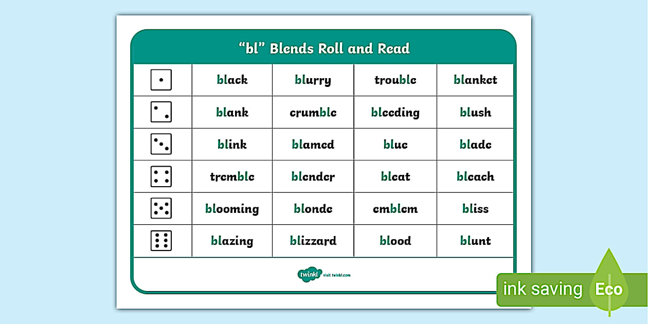 -bl blend Roll and Read 1st/2nd phonics, consonant blends.