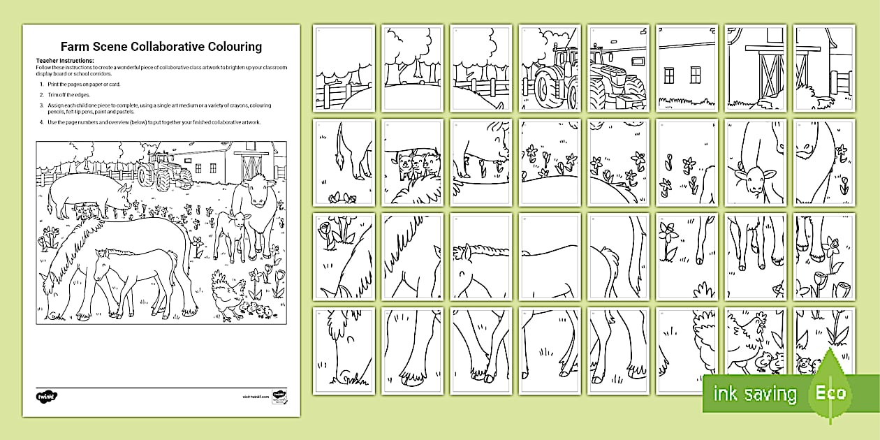 Farm Scene Collaborative Colouring Activity Pack - Twinkl