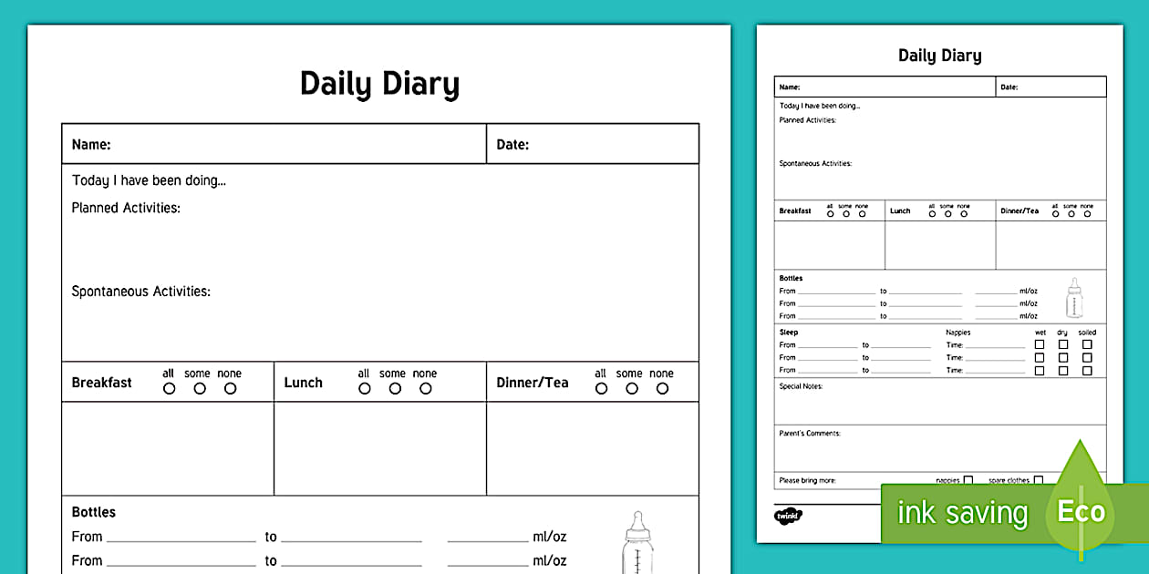 Editable Daily Record Sheet for Baby (professor feito)