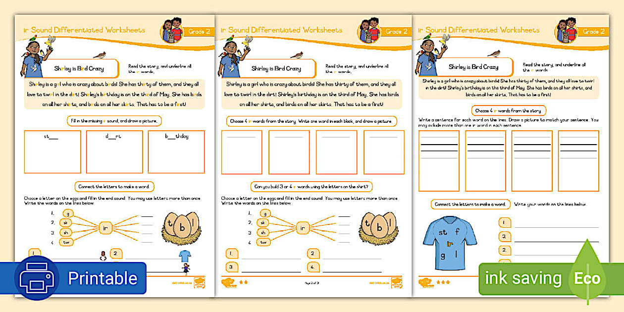 Grade 2 Phonics: ir - Differentiated Worksheets - Twinkl