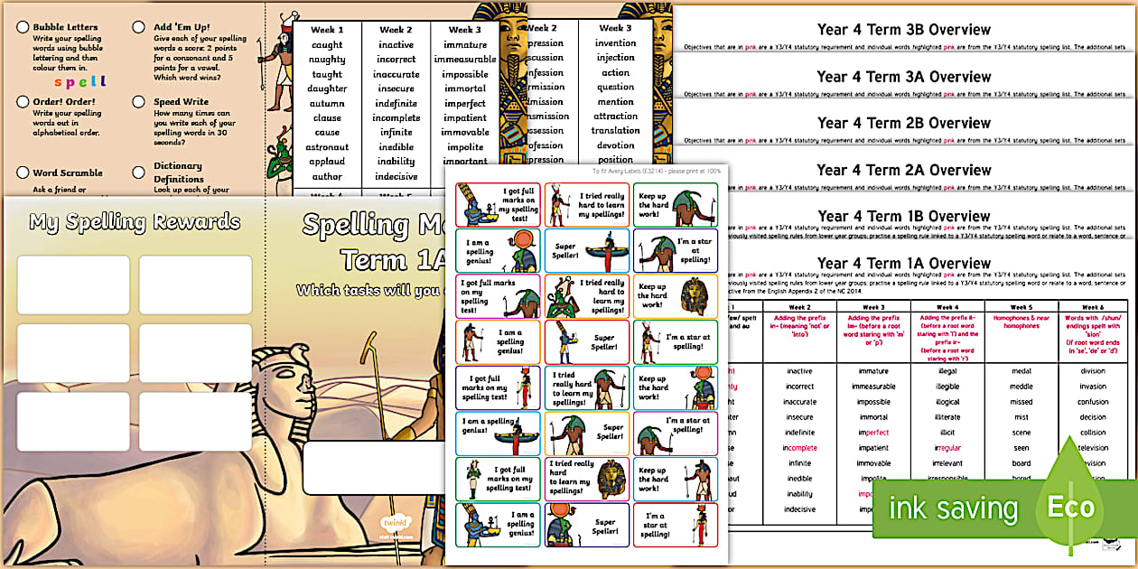 Year 4 Ancient Egyptian Themed Spelling Menu Pack - Twinkl