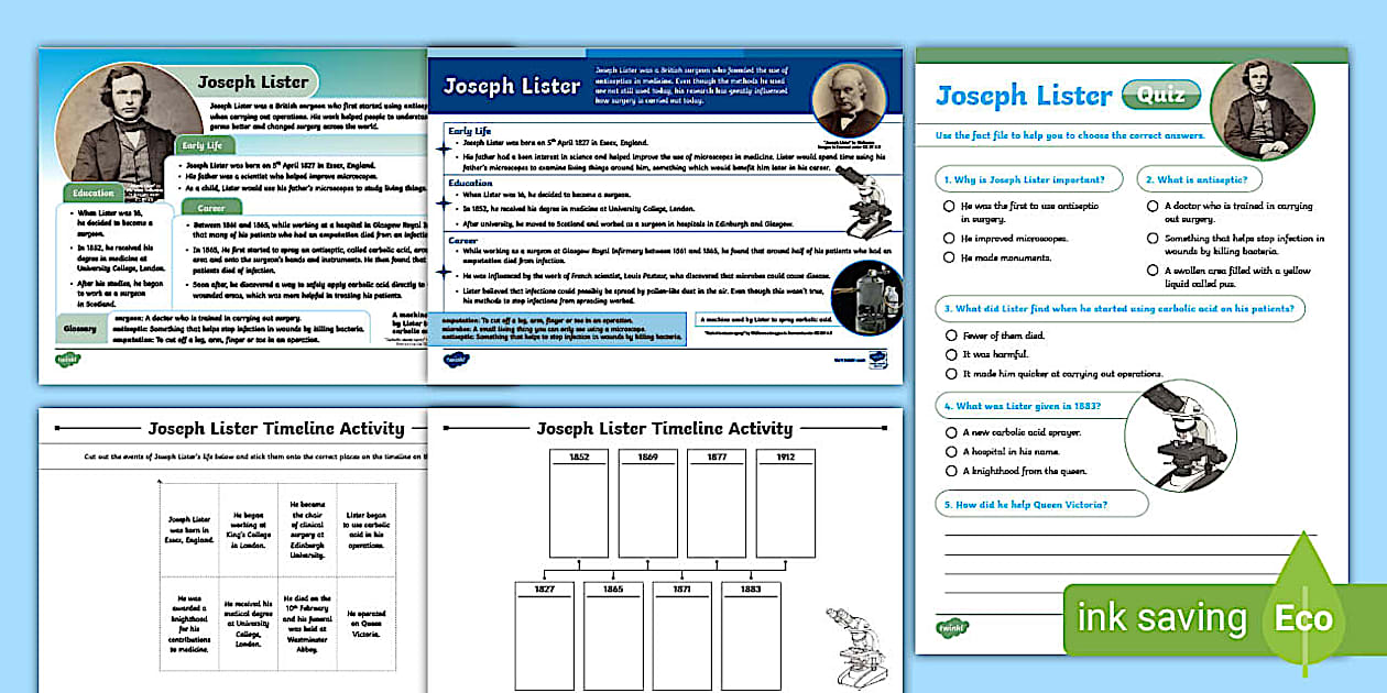 KS2 Joseph Lister Fact File and Timeline Sorting Activity
