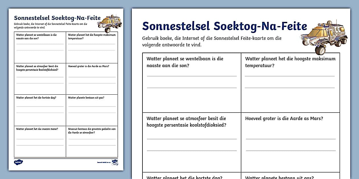 Sonnestelsel Soektog na feite Werkkaart (Teacher-Made)