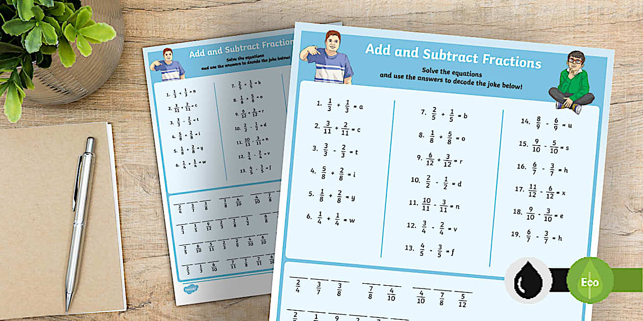 Add/Subtract Fractions with Common Denominators Code Breaker