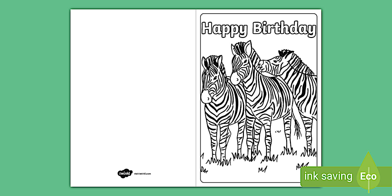 Zebra Birthday Card Colouring